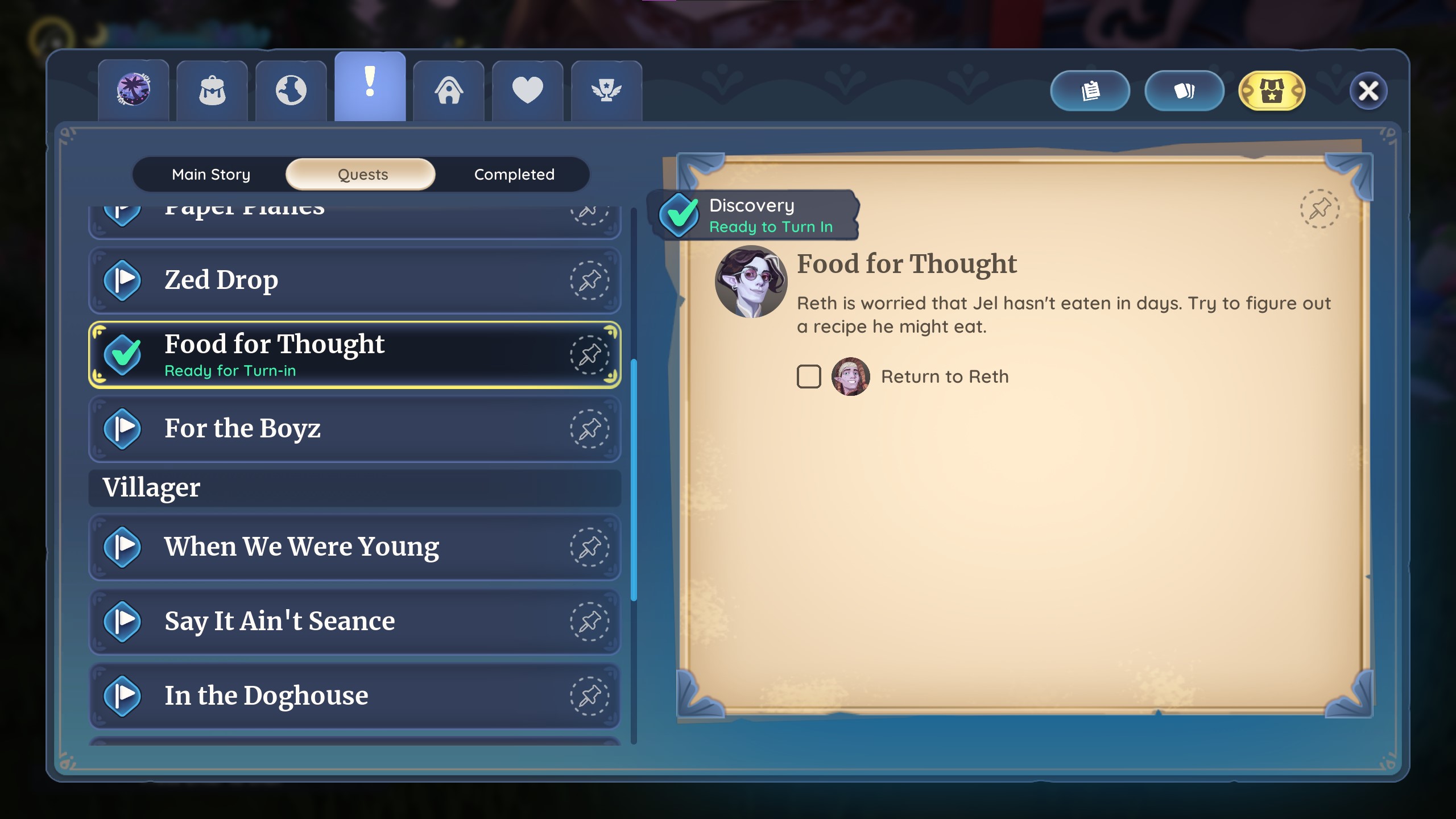 Palia ‘Food For Thought’ Quest Objective and Mark Indicating A ...